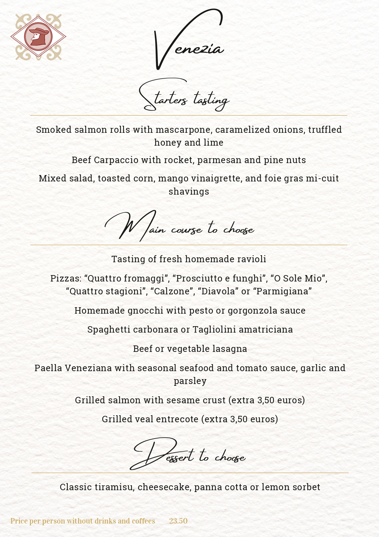 Venezia menu - Il Mercante di Venezia